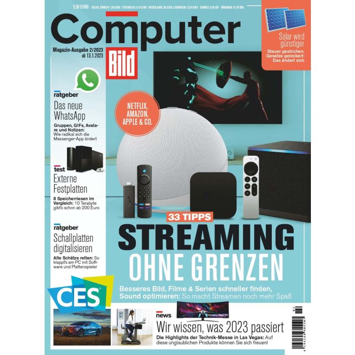 Computer Bild Magazin 2/2023 "33 Tipps Streaming ohne Grenzen"